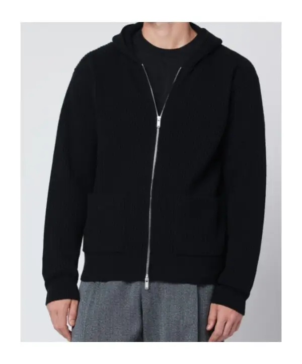 LARDINI Long Sleeve Zip-up Hoodie With Ribbed Knit