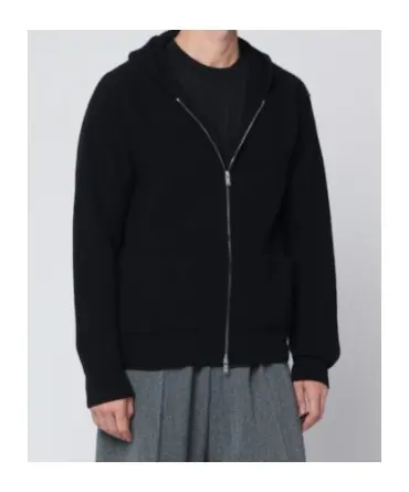 LARDINI Long Sleeve Zip-up Hoodie With Ribbed Knit