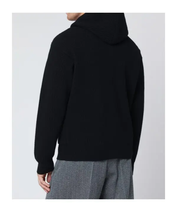 LARDINI Long Sleeve Zip-up Hoodie With Ribbed Knit