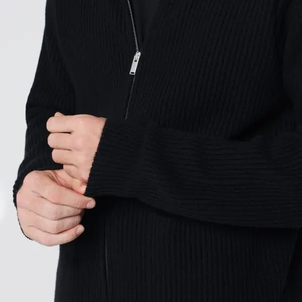 LARDINI Long Sleeve Zip-up Hoodie With Ribbed Knit