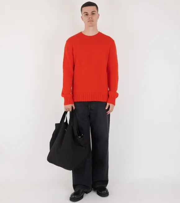 JIL SANDER Round Neck Sweater With Side Slits - Red