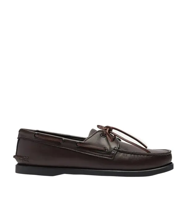 SCAROSSO Morgan Round-toe Lace-up Boat Shoes - Dark Brown
