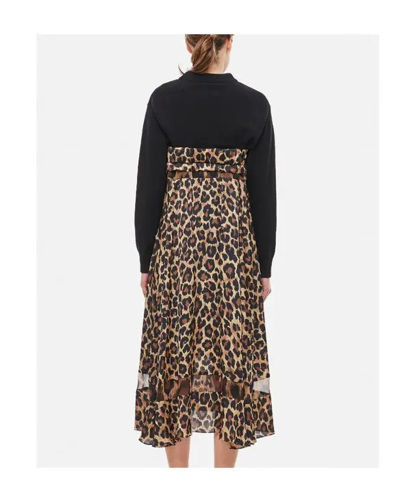 Sacai Leopard Printed Midi Dress With Logo Detail