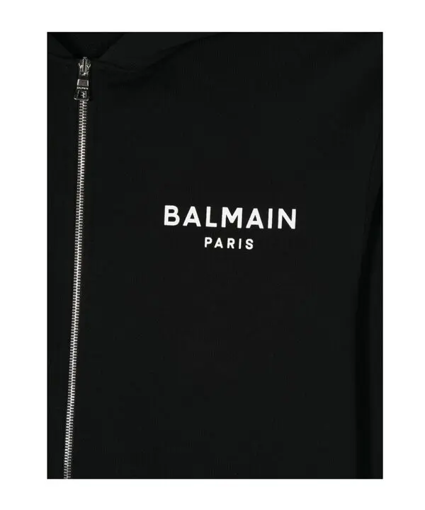 Balmain Logo Print Cotton Zip-up Hoodie