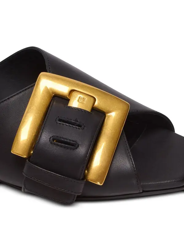 Balmain Anthem Sandals With Gold-plated Buckle - Black