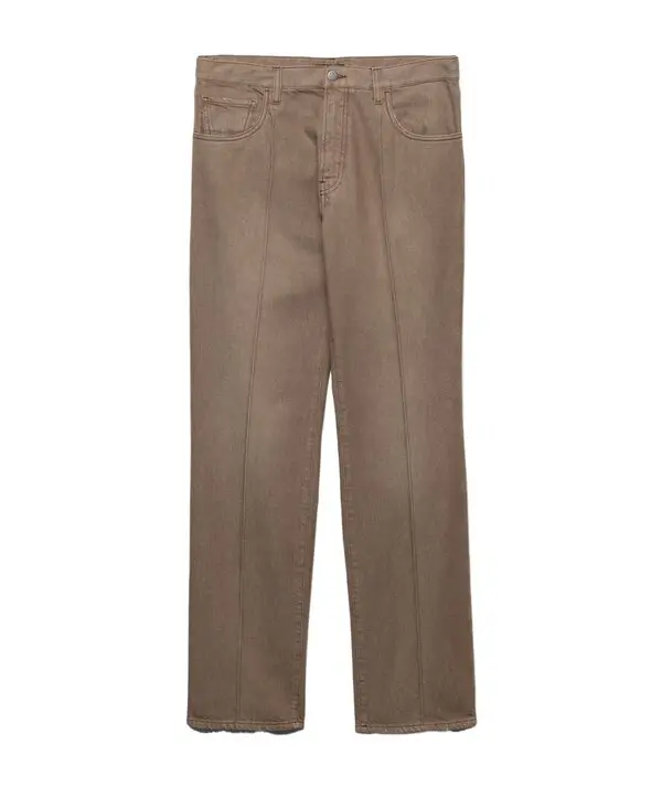 Prada Five-pocket Washed Denim Jeans With Ironed Pleats - Brown
