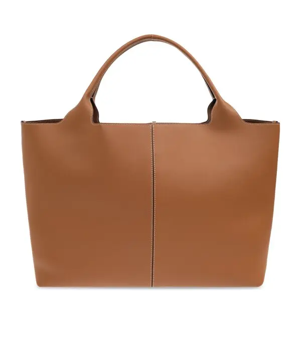 TOD'S Medium Leather Tote Bag With Quilted Details - Brown