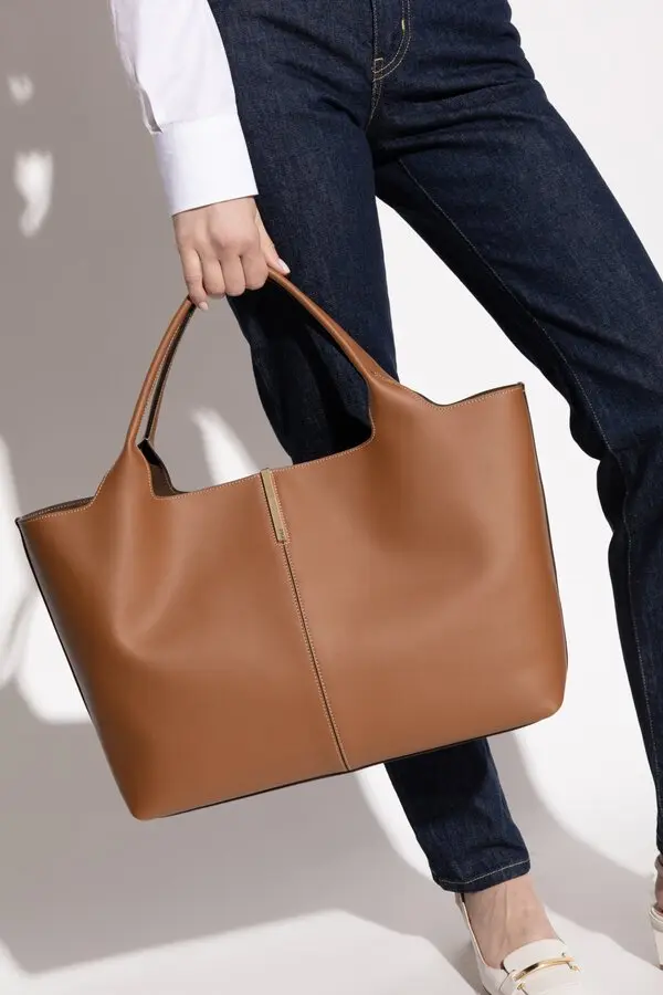 TOD'S Medium Leather Tote Bag With Quilted Details - Brown