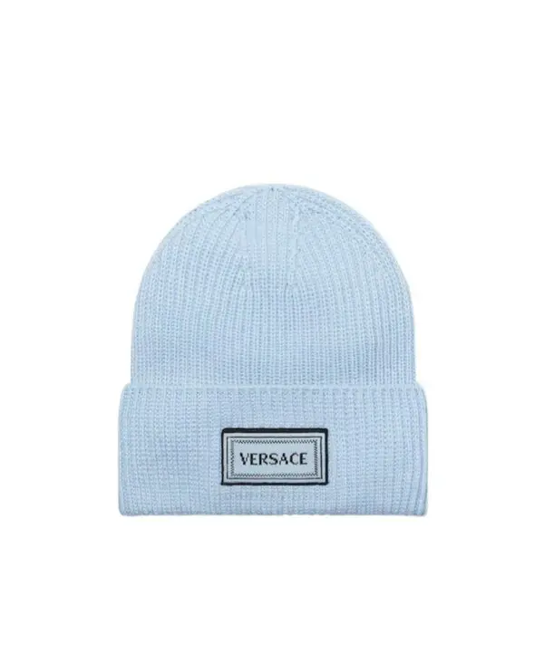 Versace Logo Patch Beanie - Light Blue