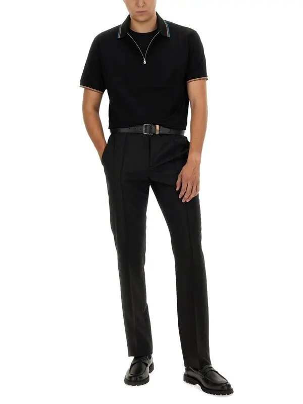Paul Smith Signature Stripe Trim Zip Polo Shirt