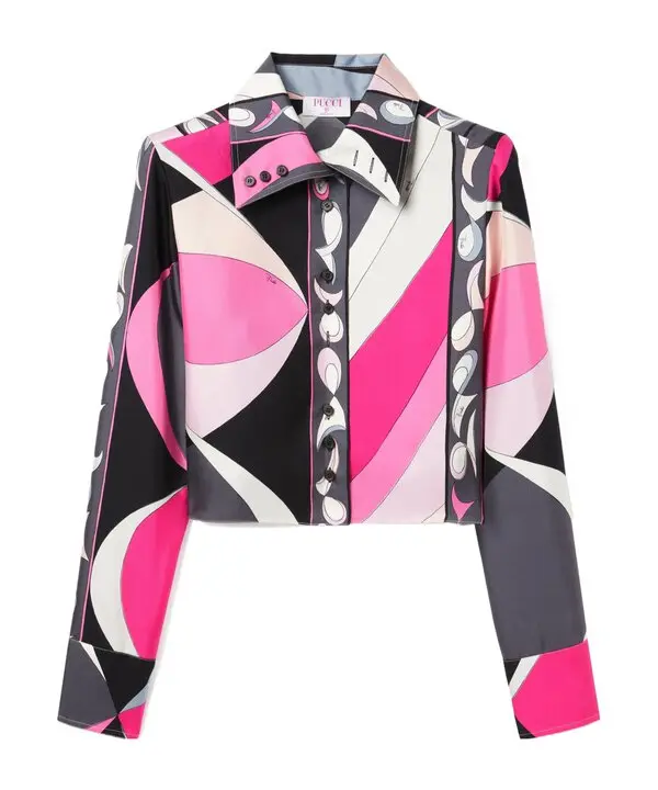 Emilio Pucci Printed Button-up Cropped Shirt - Black And Fuchsia