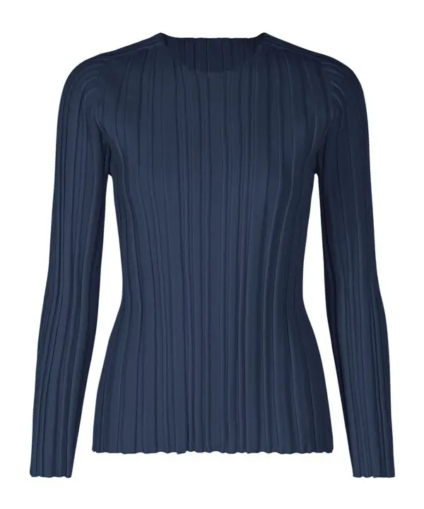 Issey Miyake Ribbed Knit Crew Neck Top - Navy