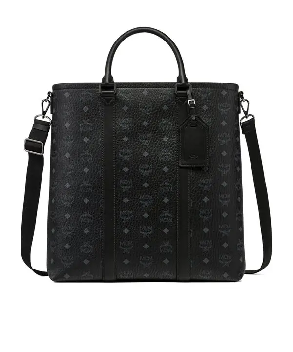 Mcm Aren N/s Tote In Visetos Monogram Canvas - Black