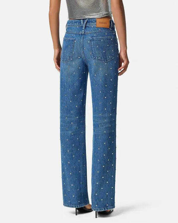 Versace Logo-patch Stud Embellished Jeans