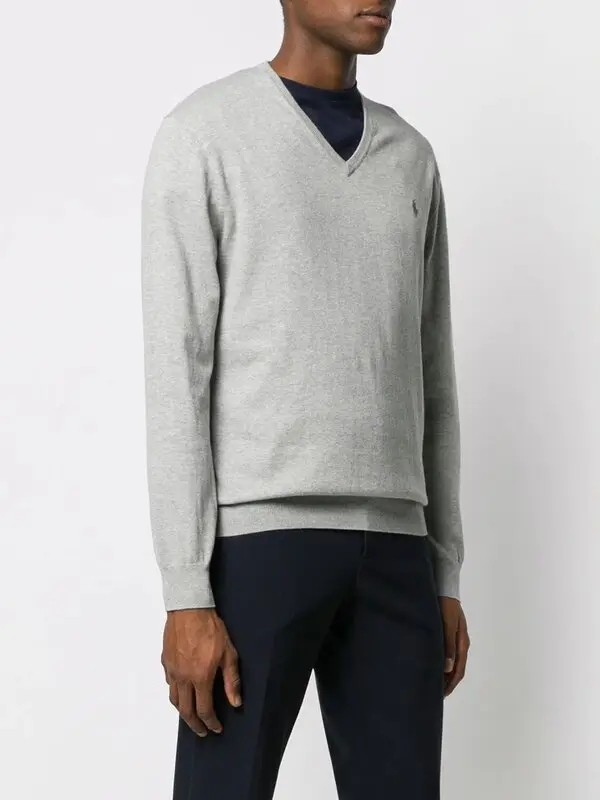 Polo Ralph Lauren V-neck Knitted Jumper With Embroidered Logo - White