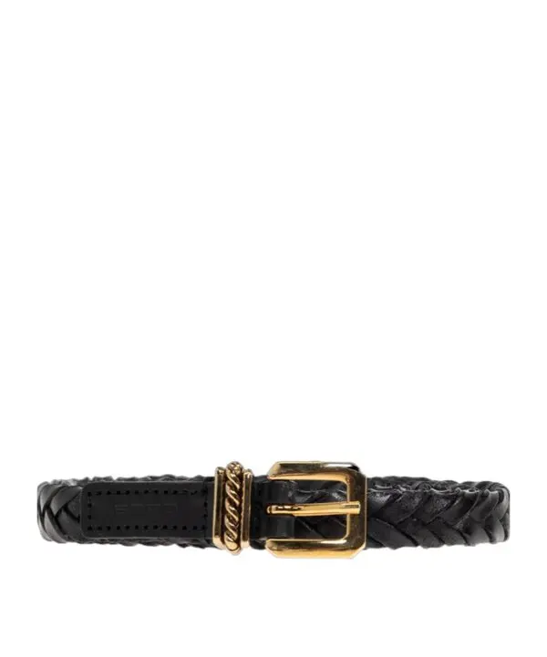 Etro Braided Leather Belt With Buckle Closure - Black