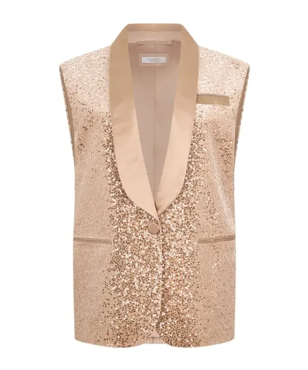 Peserico Sequined V-neck Sleeveless Blazer - Nude