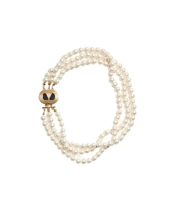 Valentino Garavani Ovalette Pearl Necklace With Swarovski Crystals And Enamel - Black/crystal/cream