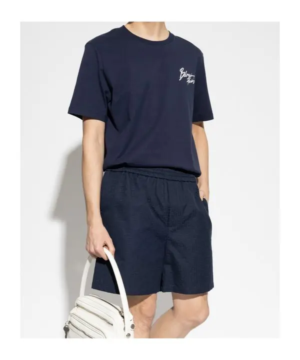 Balmain Logo Brush Printed Crewneck T-shirt - Black