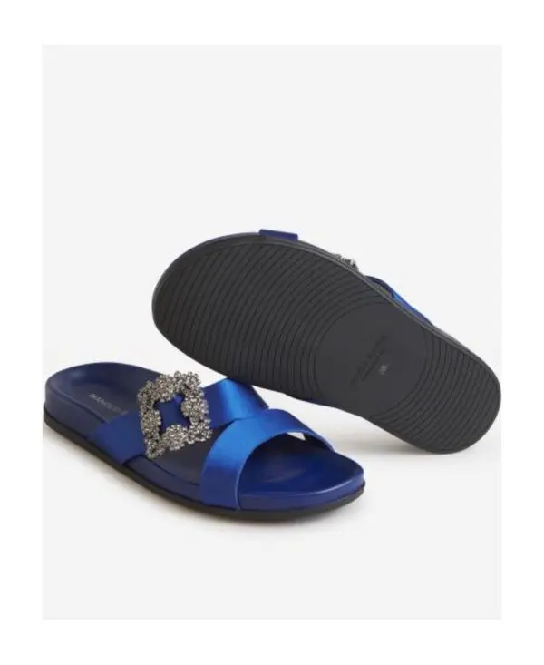 Manolo Blahnik Jewel Buckle Flat Slides