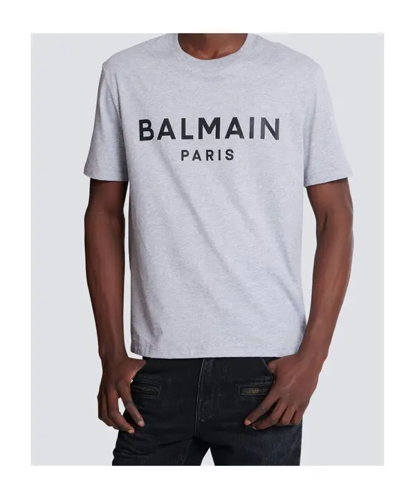 Balmain Logo Printed Crewneck T-shirt - Grey
