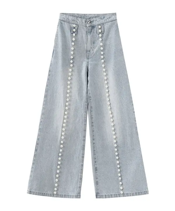 Marissa Chiara Pearl Embellished Wide Leg Jeans