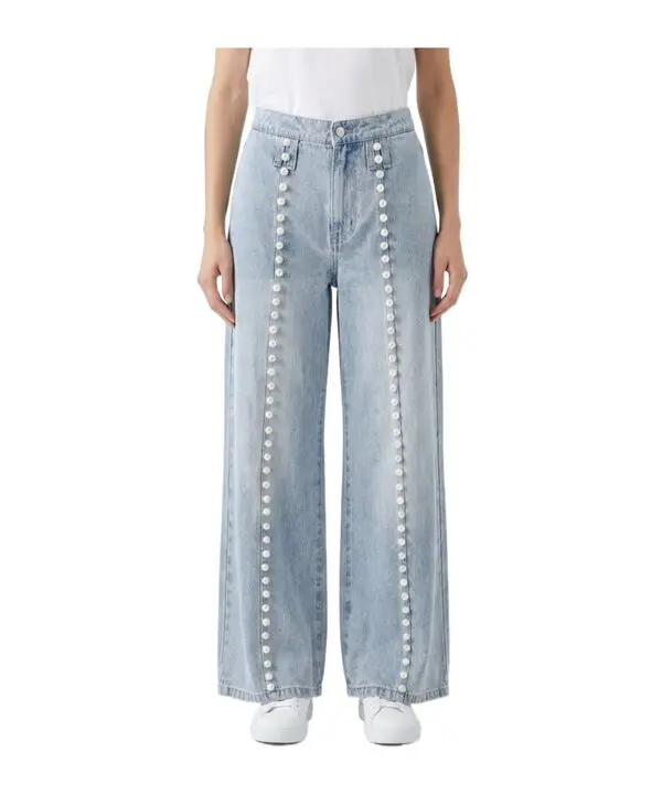 Marissa Chiara Pearl Embellished Wide Leg Jeans