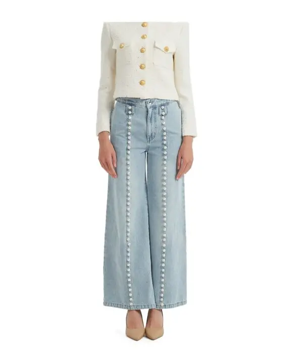 Marissa Chiara Pearl Embellished Wide Leg Jeans