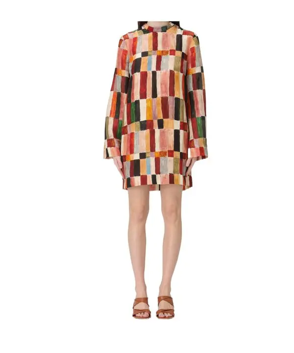 ALEMAIS Round Neck Printed Dress - Nude