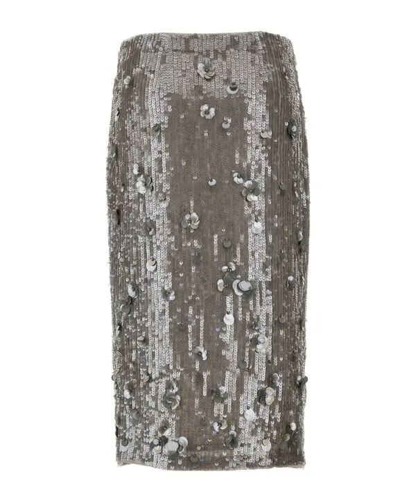 P.a.r.o.s.h Sequin Embellished Midi Skirt - Gray