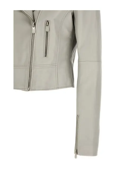 Pinko Logo Detailed Zipped Leather Jacket