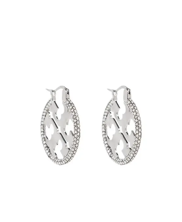 Tory Burch Logo Round Hoop Earrings - White