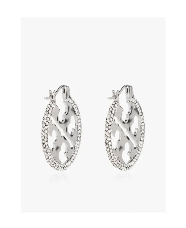Tory Burch Logo Round Hoop Earrings - White