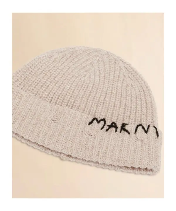 Marni Logo Embroidered Beanie - Seashell