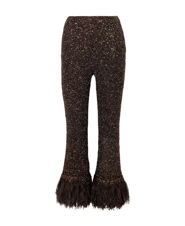 Valentino Garavani Feather Trimmed Sequined Flare Pants
