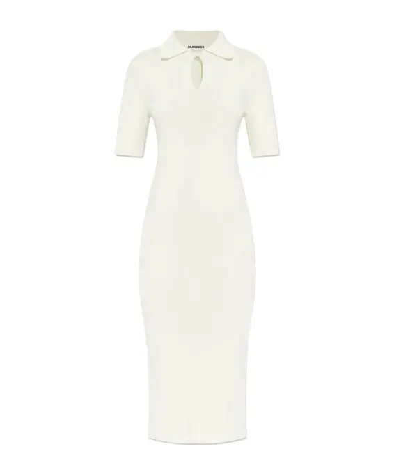 JIL SANDER Ribbed Knit Polo Dress With Cut-out Detail