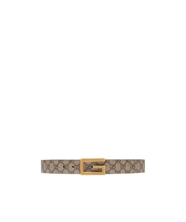 Gucci Monogram Print Reversible Buckle Belt - Nude