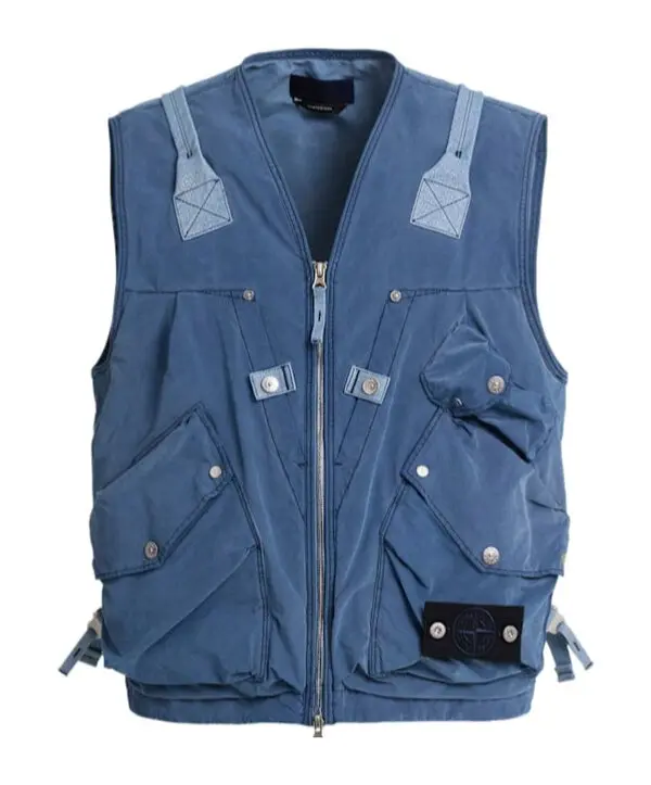 Stone Island V-neck Zip Vest - Blue