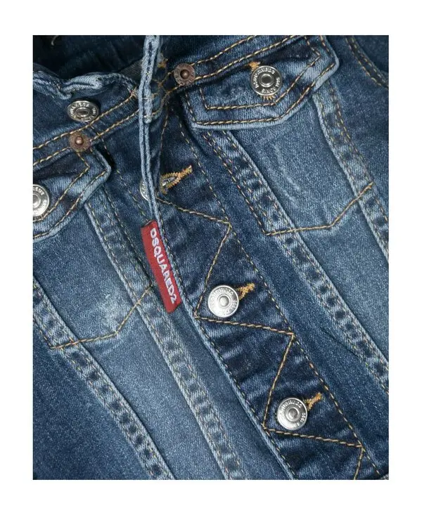 Dsquared2 Single-breasted Denim Coat With Logo Tag