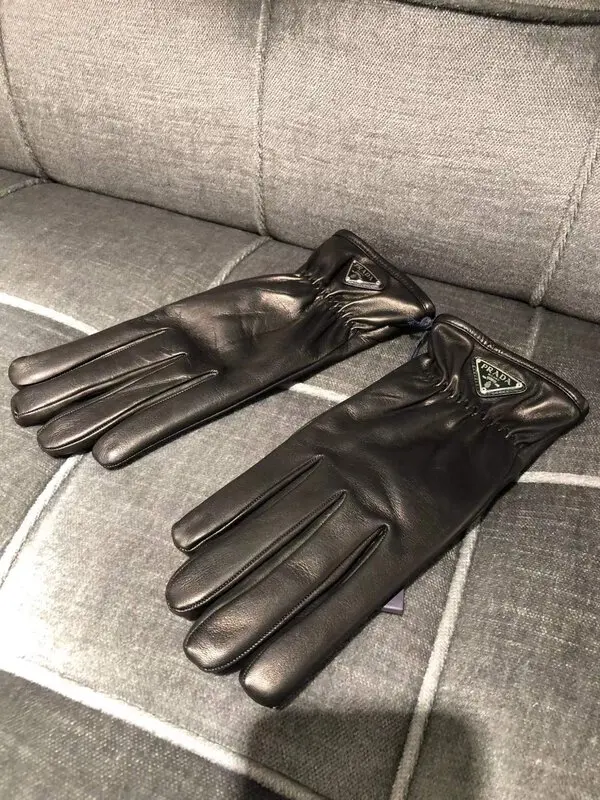 Prada Leather Gloves With Enameled Triangle Logo - Black