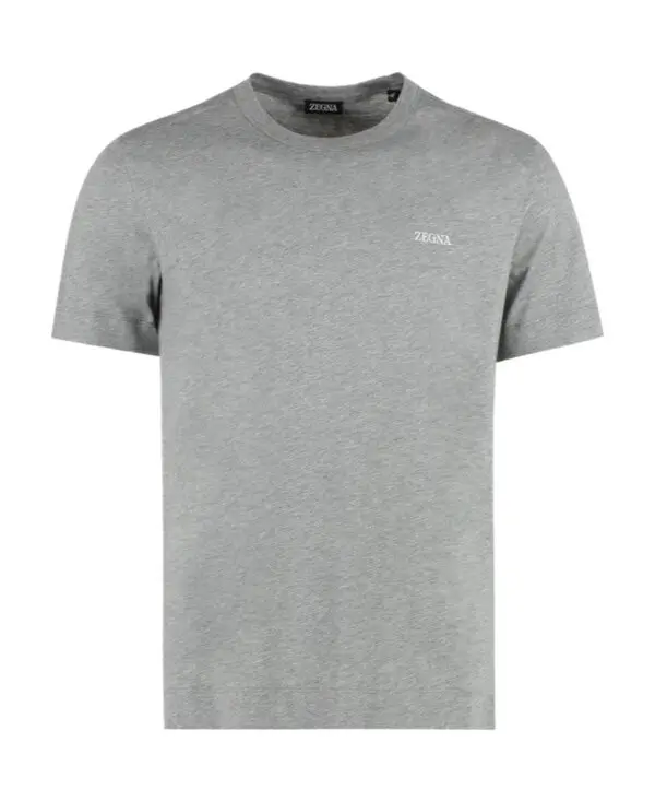 Zegna Logo Embroidered Crewneck T-shirt - Gray
