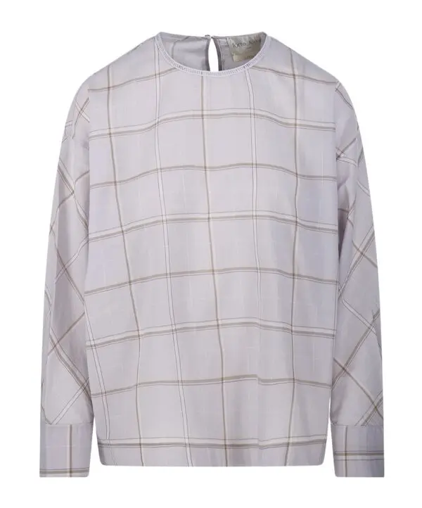 FORTE_FORTE Plaid Pattern Long Sleeve Blouse - Gray