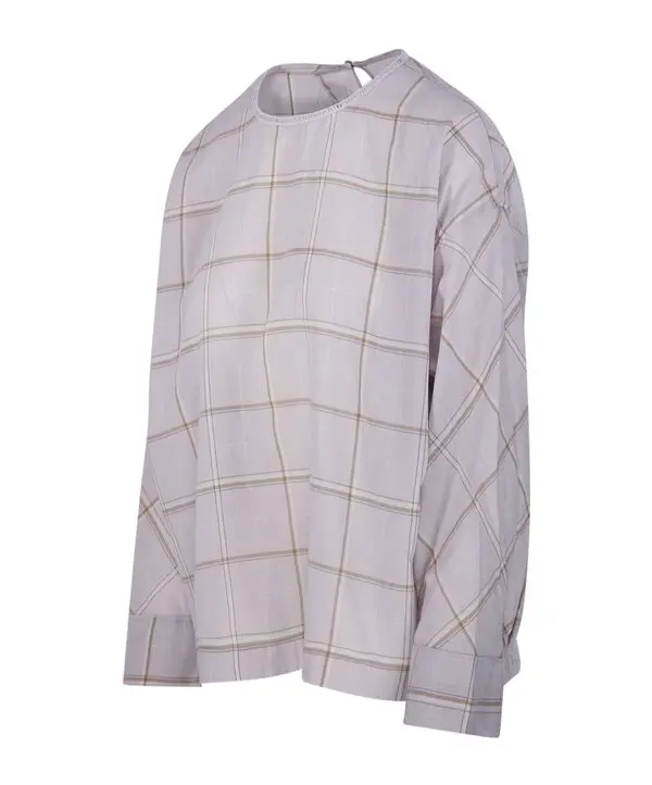 FORTE_FORTE Plaid Pattern Long Sleeve Blouse - Gray