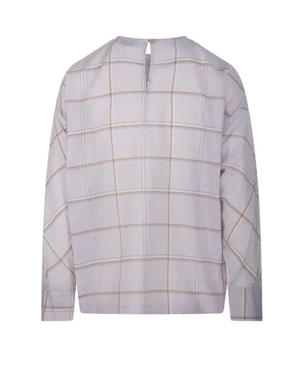 FORTE_FORTE Plaid Pattern Long Sleeve Blouse - Gray
