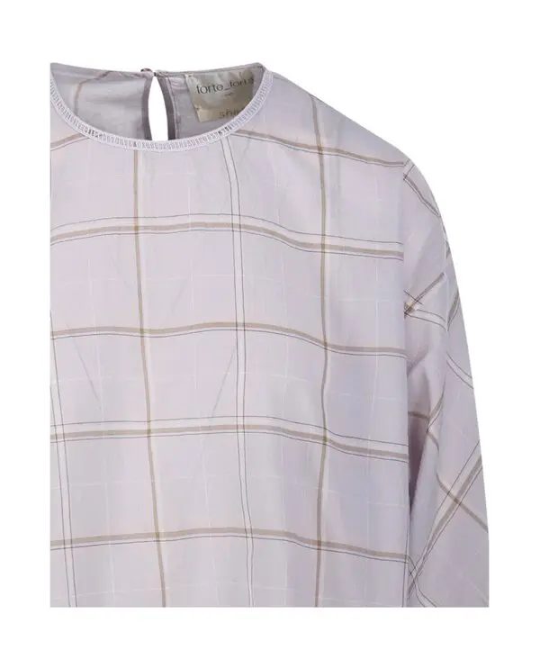 FORTE_FORTE Plaid Pattern Long Sleeve Blouse - Gray