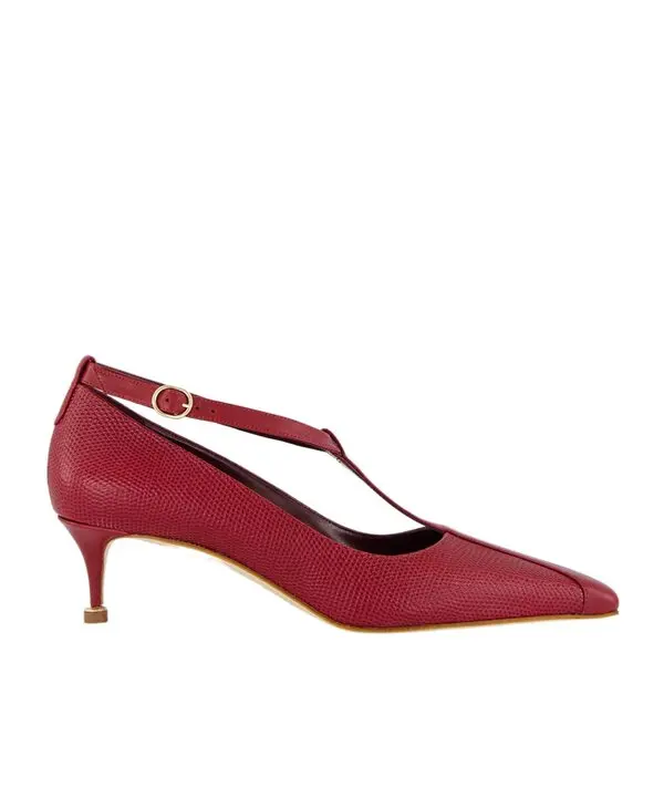 Manolo Blahnik Rosellon T-strap Leather Kitten Pumps - Deep Red