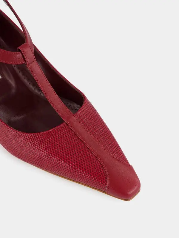 Manolo Blahnik Rosellon T-strap Leather Kitten Pumps - Deep Red