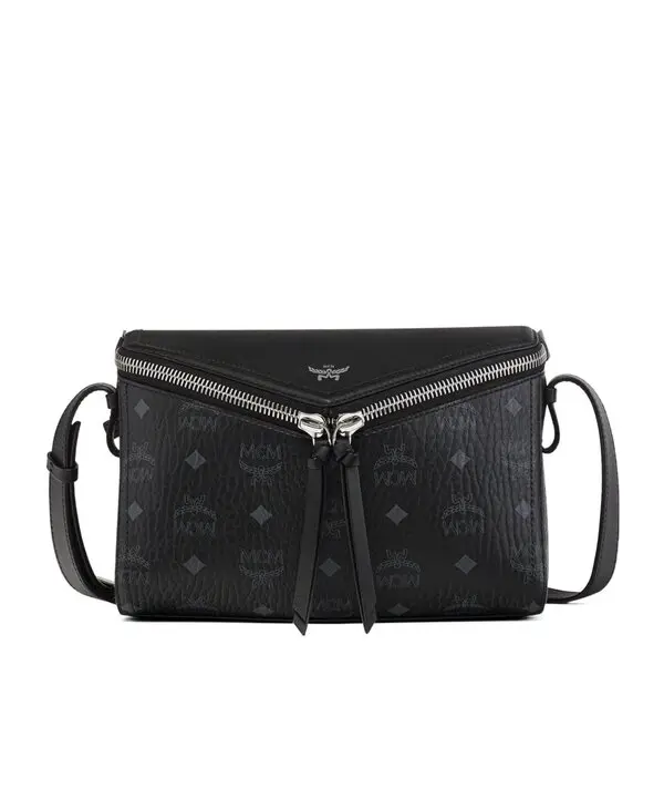 Mcm Diamant 3d Shoulder Bag In Visetos Leather Mix - Black