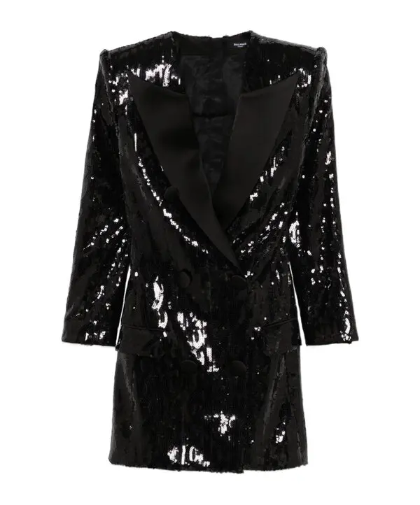 Balmain V-neck Sequined Mini Dress