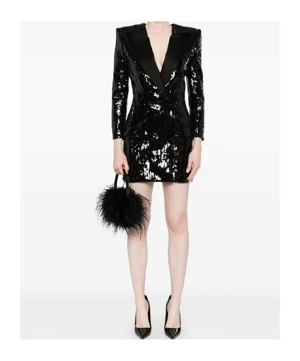 Balmain V-neck Sequined Mini Dress